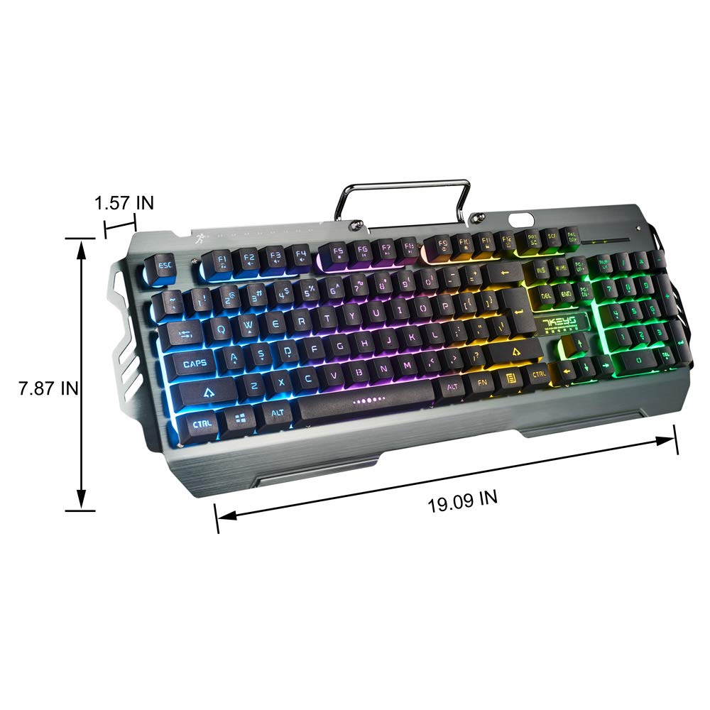 7KEYS Membrane Light up Gaming Keyboard for PC MAC Laptop (104Keys Black wired)