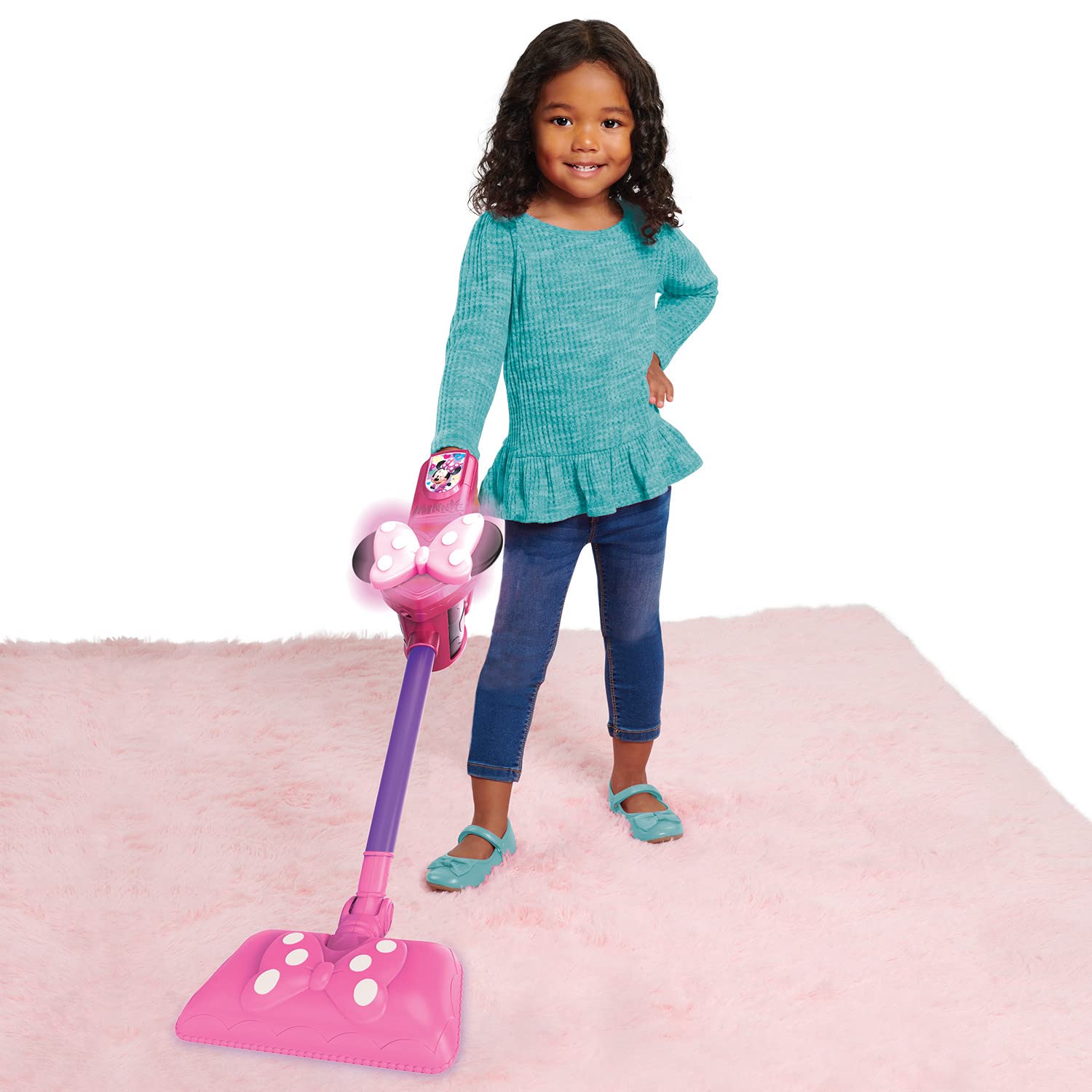 Disney Junior Minnie Mouse Sparkle 'N Clean Play Vacuum with Lights and Sounds, Pretend Play, Officially Licensed Kids Toys for Ages 3 Up by Just Play