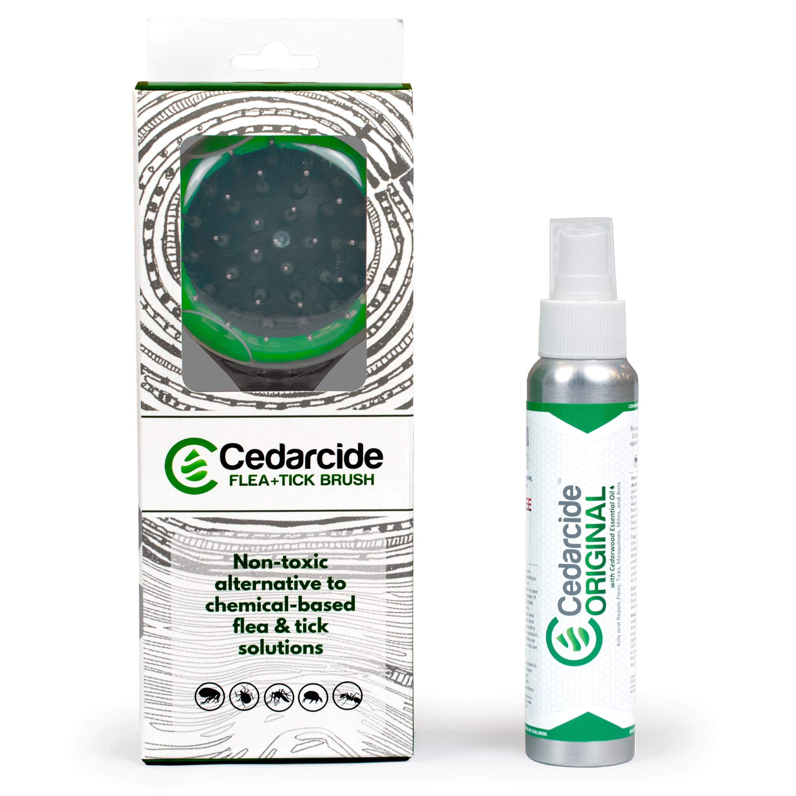 Cedarcide Flea + Tick Pet Brush (4 oz Pack) | Durable Grooming Brush Effectively Applies Cedarcide Original Biting Insect Spray to Kill + Repel Fleas Ticks & Mosquitoes |for Cats and Dogs
