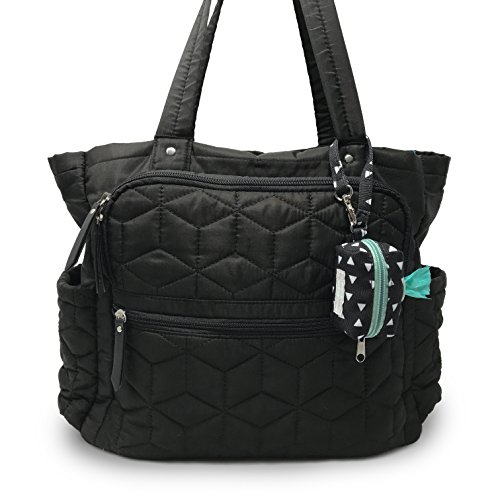 Goobie Baby Diaper Bag Dispenser, Includes Roll of Unscented Disposable Refill Bags | Waste Bag Holder for Stroller (Black Triangle Dispenser + 1 Roll)