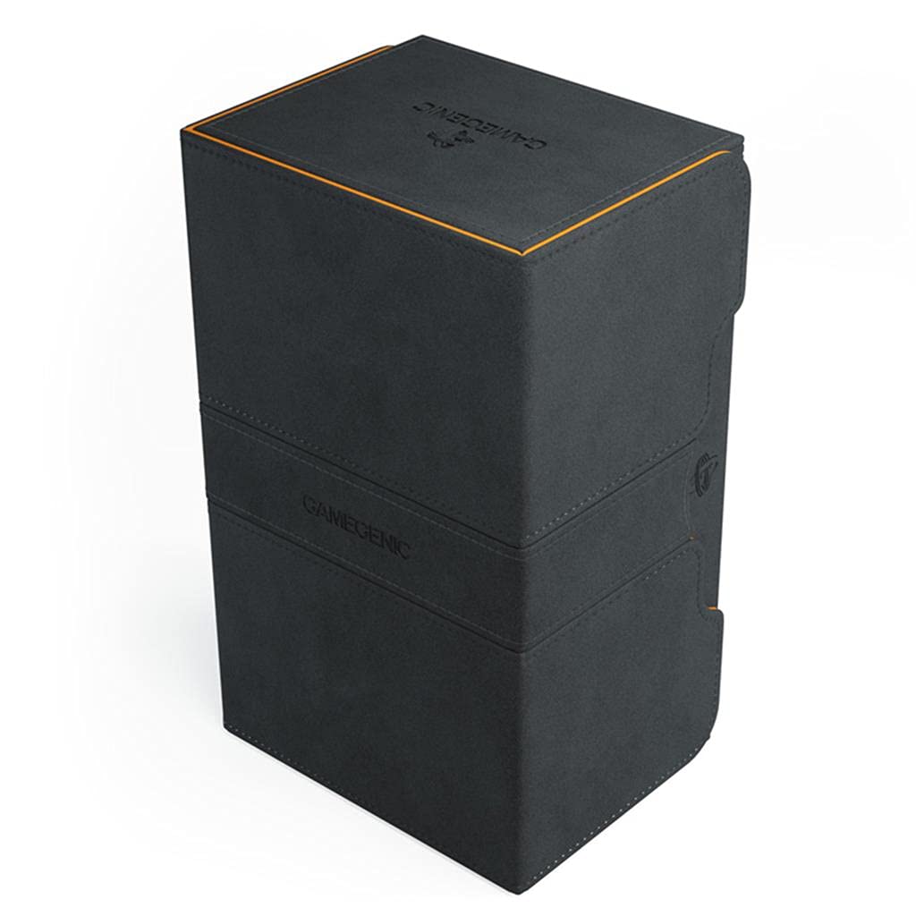 GameGenic Stronghold 200+ XL Convertible Deck Box | Double-Sleeved Card Storage | Card Game Protector | Nexofyber Surface | Holds up to 200 Cards | Black and Orange Color (GGS20071ML)