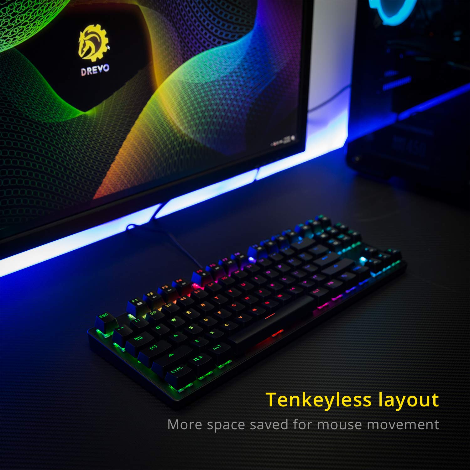 DREVO Tyrfing V2 Customizable RGB Compact 87 Keys Mechanical Gaming Keyboard USB Wired Tenkeyless Programming Macro Media Control Software Support Outemu Brown Switch Black