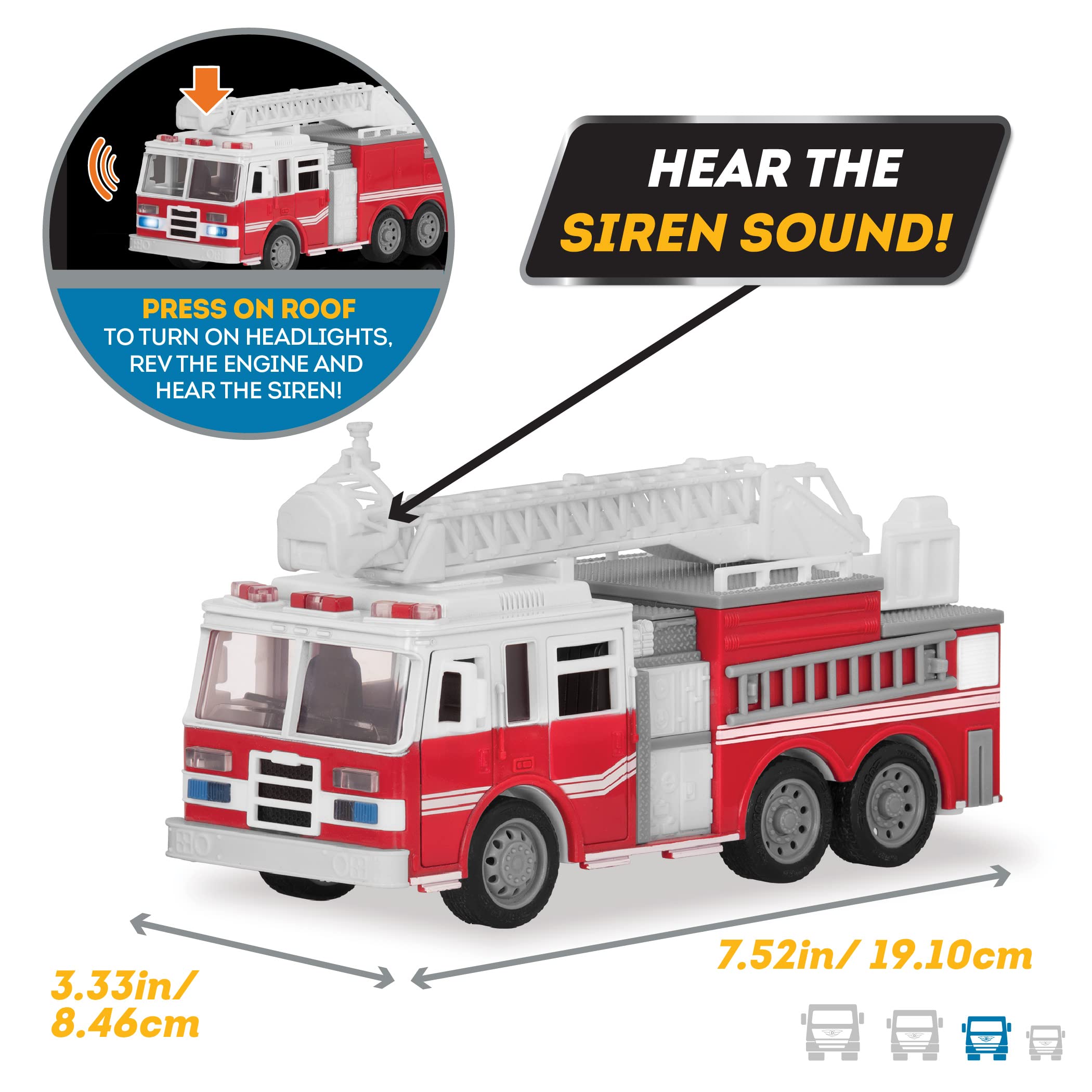 Driven by Battat β 1:24 Scale Fire Truck β Small Toy Truck with Lights, Sounds & More for Boys & Girls Age 3+