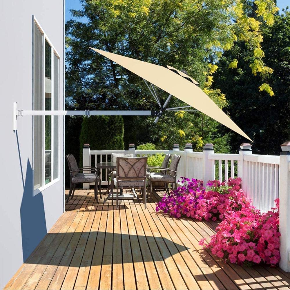 8 FT Wall Mounted Patio Umbrella Outdoor Wall Umbrella with Adjustable Pole Tilting Sunshade Umbrella with Wind Vent