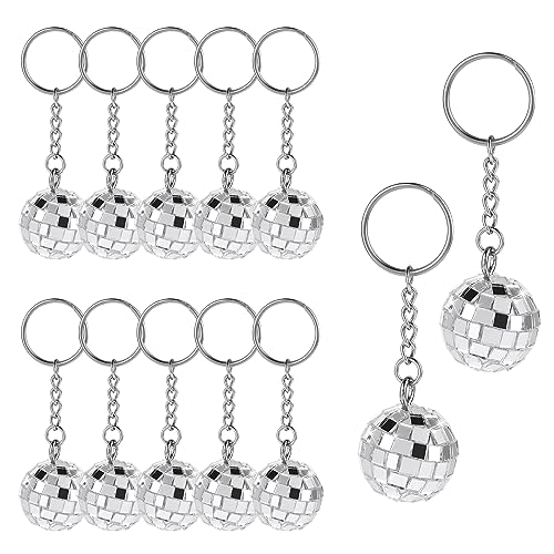 Disco Ball Keychain, 12 Pieces Disco Ball Party Favors Keychain 70s Disco Keychain Silver Mirror Ball Keychain Ball Party Supplies 1970s Party Favors Set for Halloween Christmas Party Decorations