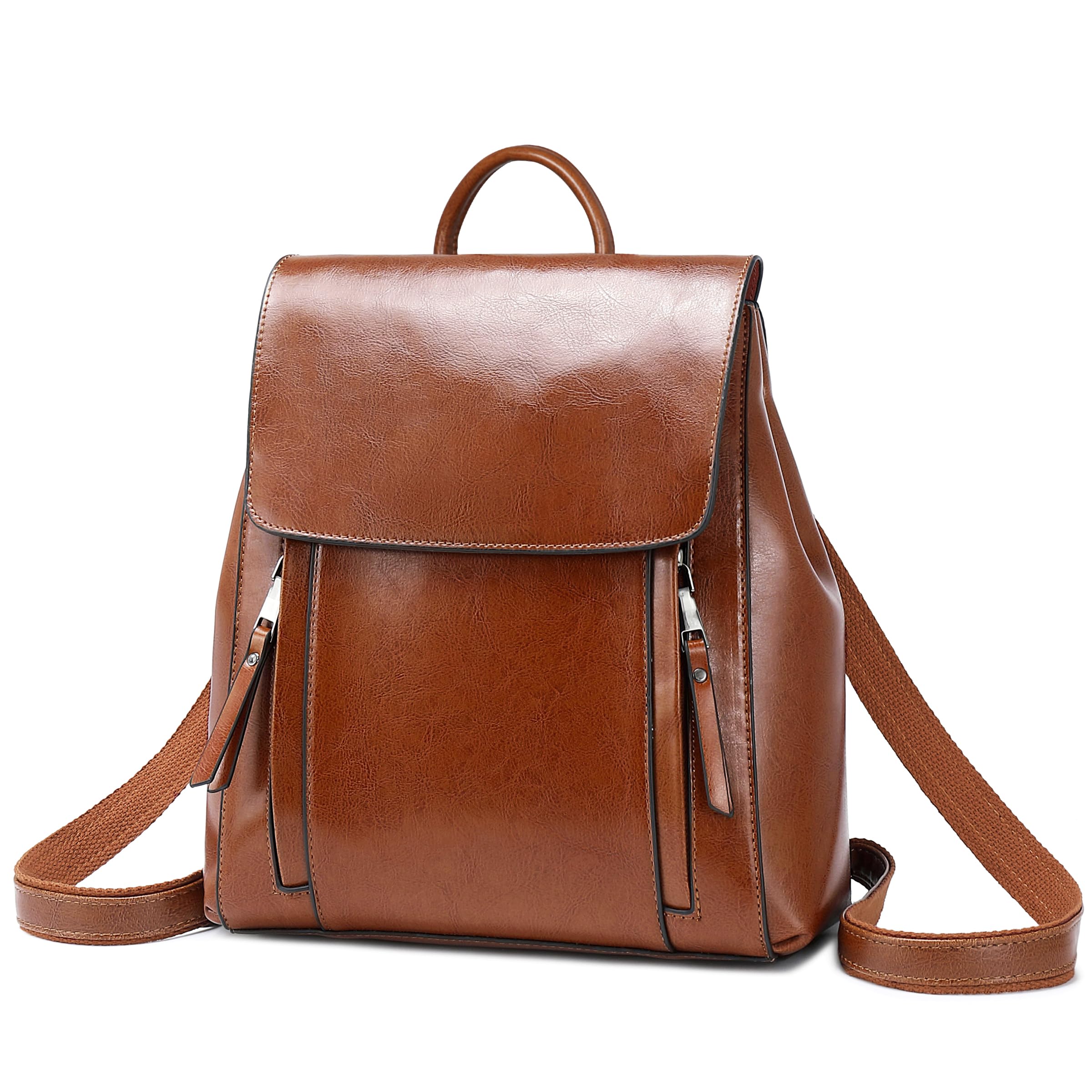 Iswee Vintage Waxy Leather Ladies Backpack Purses for Women Backpack Style Anti-theft Casual Daypack Shoulder Bag Fashion Bag (Brown)