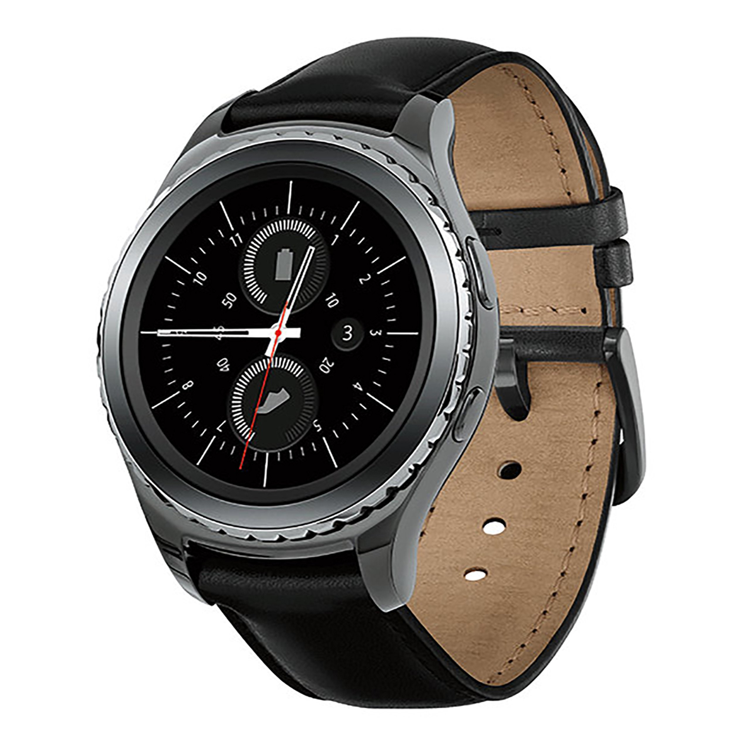 Samsung Gear S2 SM-R735T Stainless Steel Leather Phone Black Smartwatch for T-Mobile (Renewed)