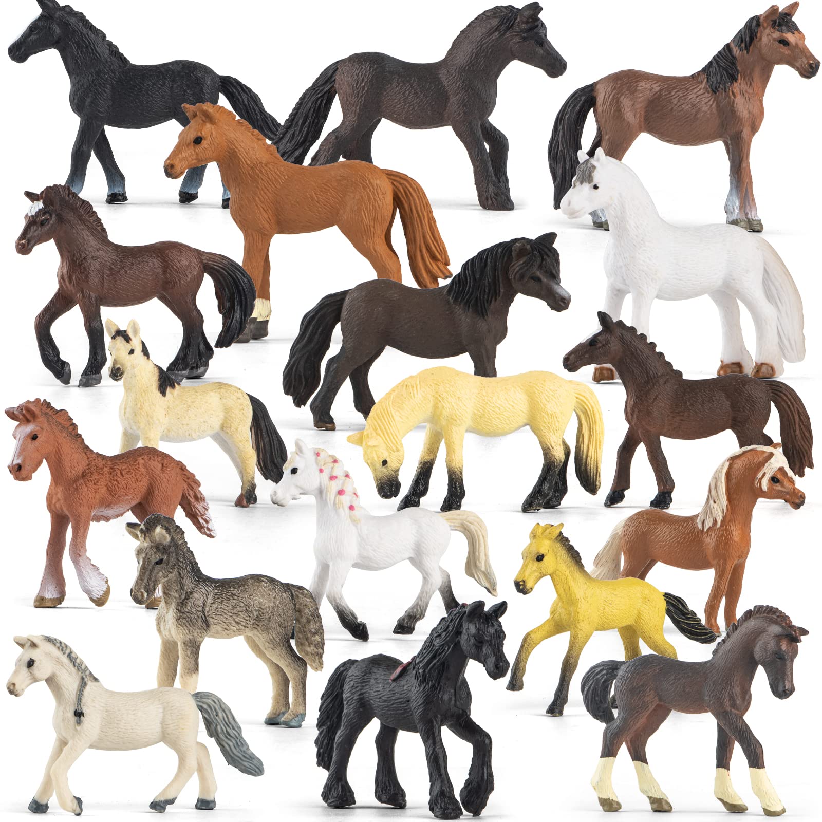 Divwa 18 Pcs Plastic Horse Figure Toy Set for Kid, 2.5'' Miniature Realistic Pony Horse Toy Figurine Farm Animal Toy Gift for Boy Girl, Premium Horse Party Favor Decoration Cake Topper Birthday Pinata