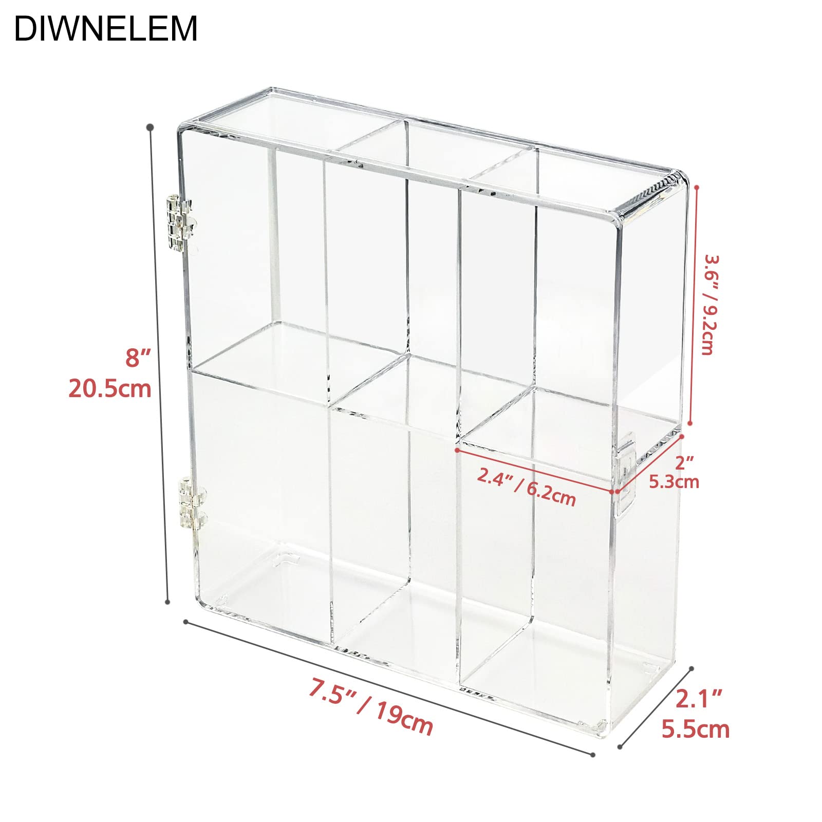DIWNELEM Acrylic Display Case Cabinet Stand 6 Compartments Storage Box Display Showcase Shelf for Toys Rock Stone Collectibles & Mini Figure Action (7.5 * 2.1 * 8 inch)