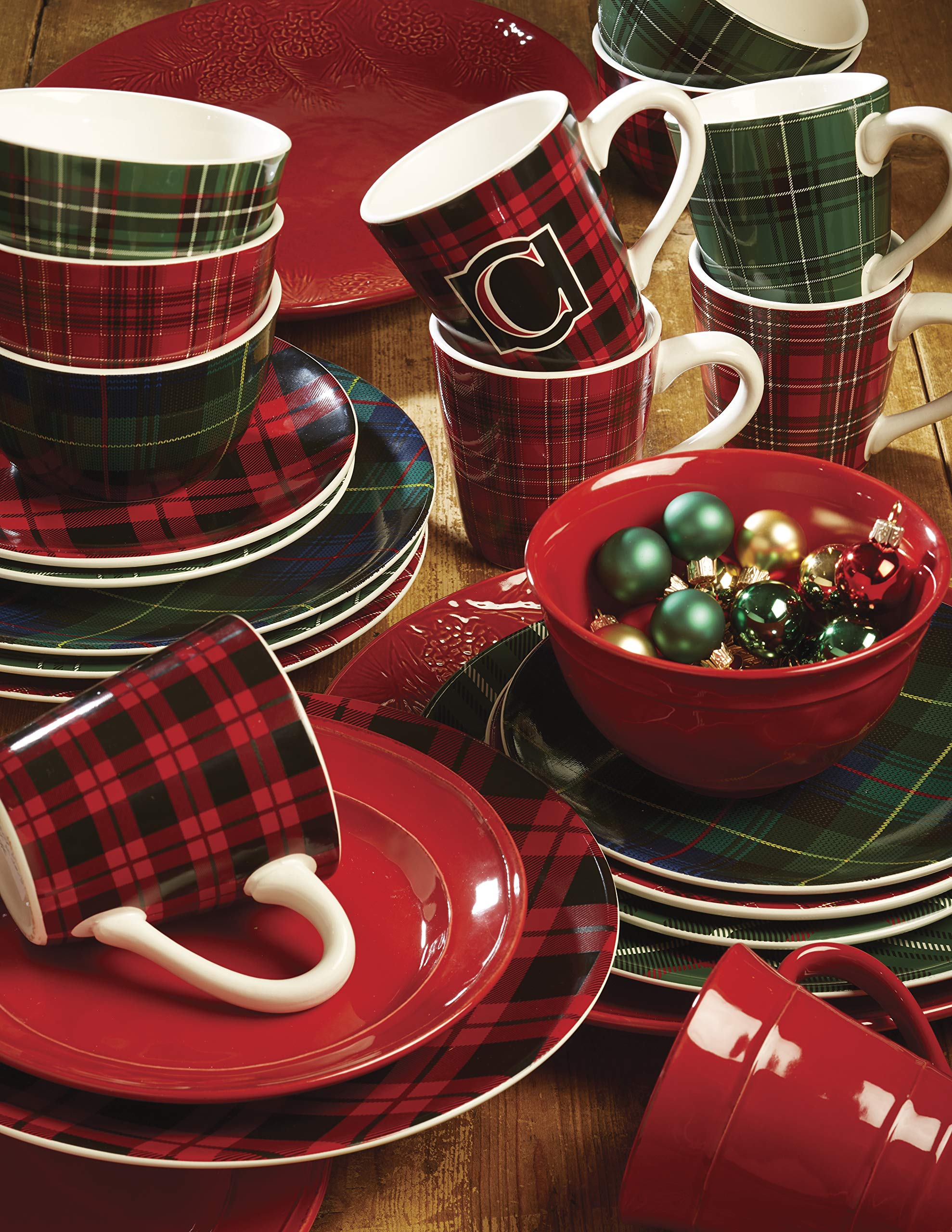 Certified International Christmas Plaid 16 oz. Mug, Set of 6 Assorted Designs, 6 Count (Pack of 1),