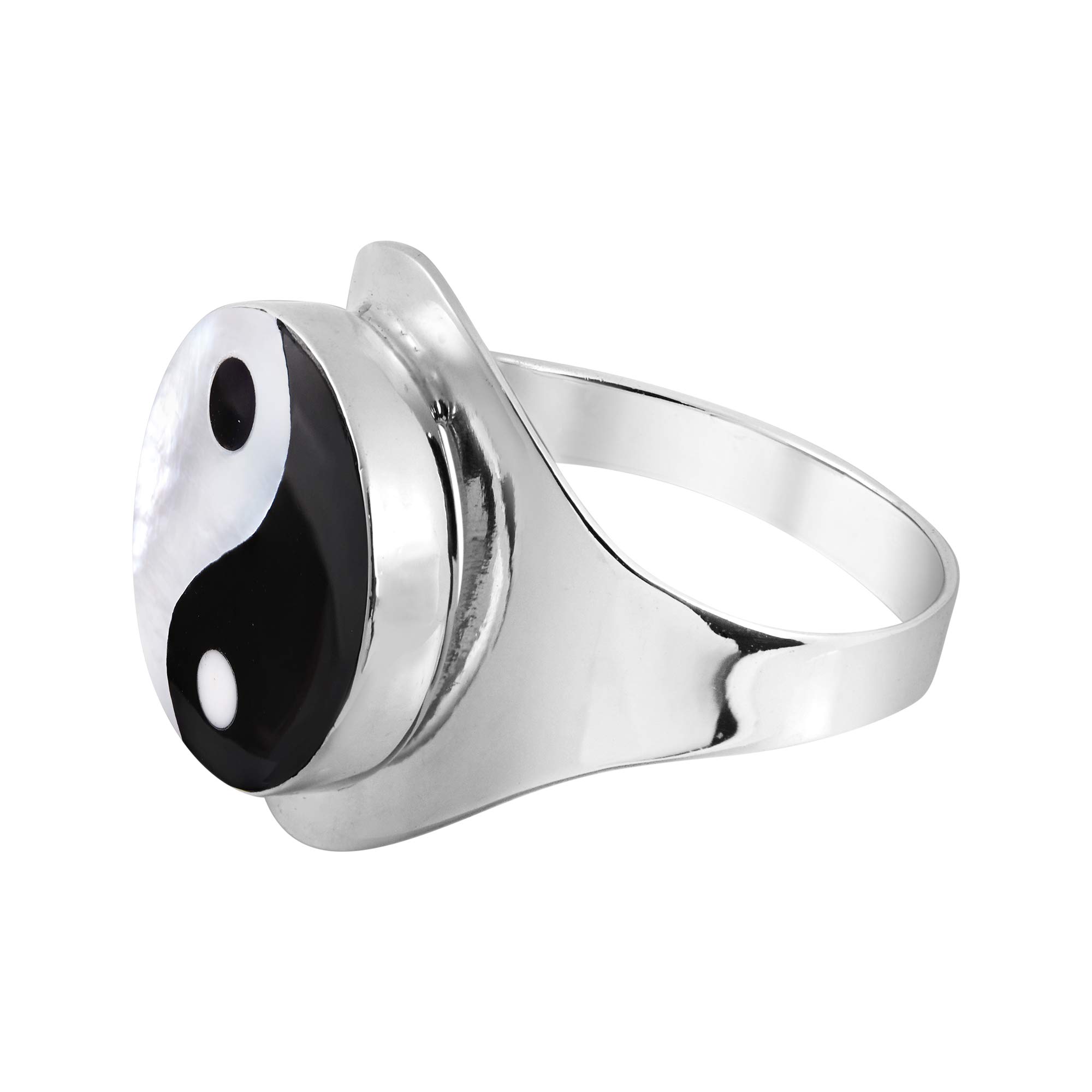 AeraVida Spiritual Balance Yin and Yang Symbol Simulated Black Onyx .925 Sterling Silver Ring