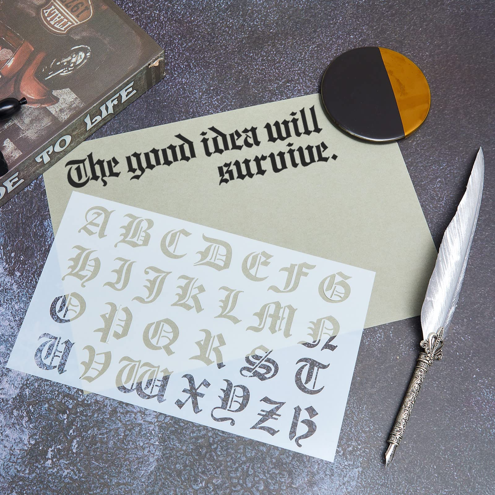 8 Pieces Lettering Stencils Calligraphy Letter Stencils Gothic Font Stencil Templates Alphabet Number Templates Plastic Number Drawing Painting Stencils for DIY Crafts Scrapbook (Funny Style)