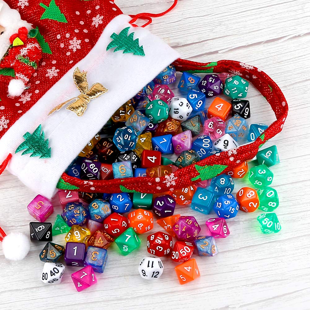 DND Dice Set 140 Pieces Polyhedron Dice 20 Colors Great for Dungeons and Dragons DND RPG MTG Table Games D4 D6 D8 D10 D% D12 D20 with a Big Santa Claus Bag