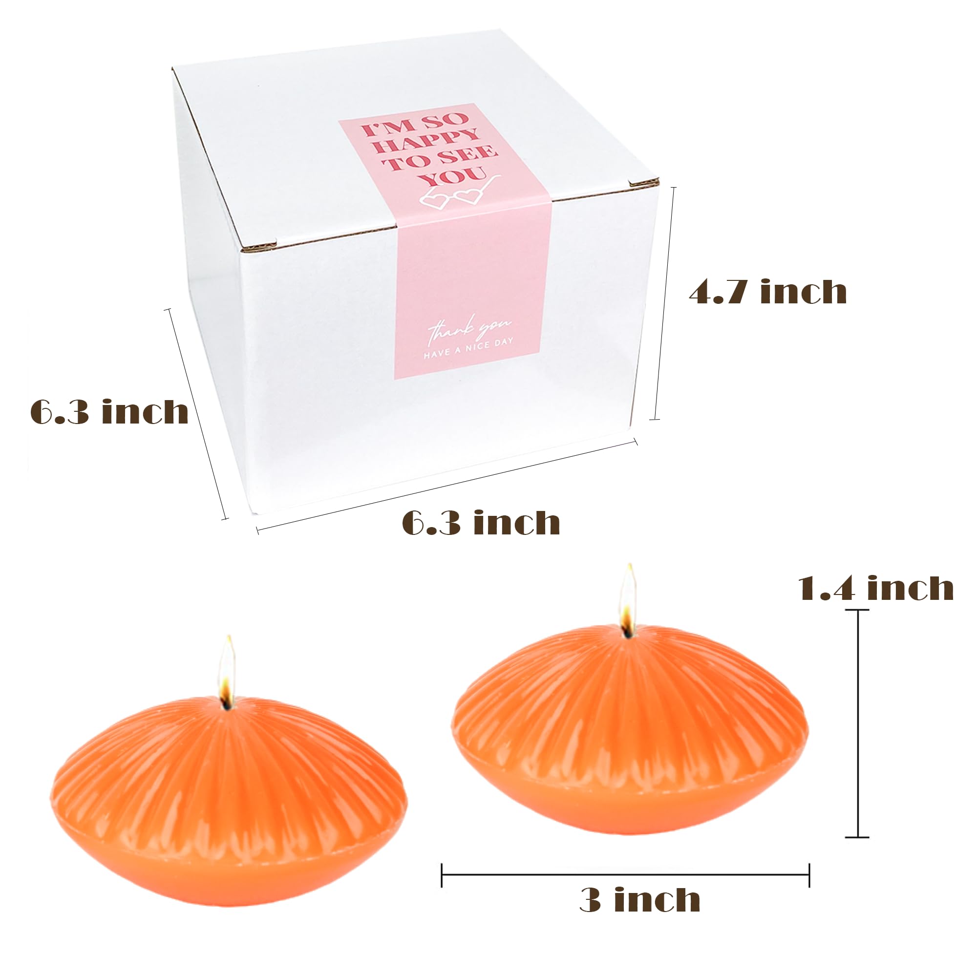 LPUSA 10 Hour Orange Floating Candles Large 3",Unscented Romantic Tealight Ribbed Candles for Cylinder Vases,Centerpieces at Wedding, Party, Pool, Holidays, Set of 12