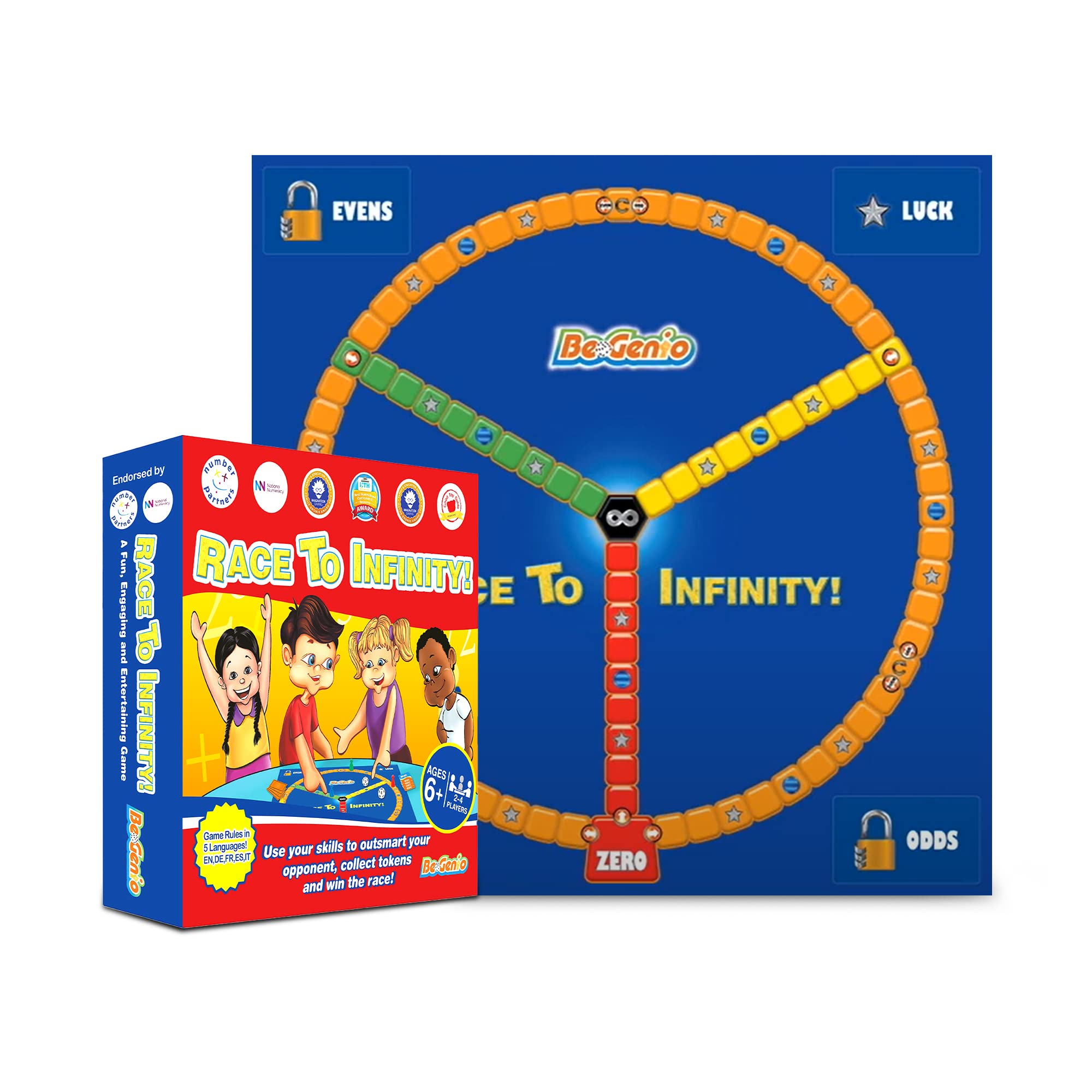 BeGenio - Race to Infinity, Math Games for Kids 6-12, Fun Educational Board Games, Multi-Level Tabletop Games, Table Top Board Gaming to Enhance Your Child’s Math Skills
