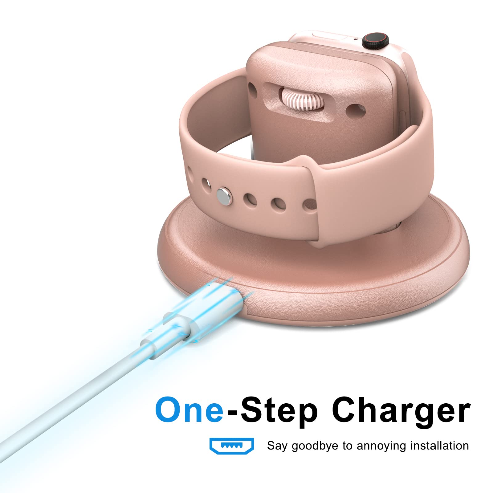Charging Stand for Apple Watch, GUYARO Magnetic Wireless Charging Station Compatible with Apple Watch Series 8/Ultra/SE/7/6/5/4/3/2/1 Portable iWatch Charger Stand with Charging Cable- Rose Gold