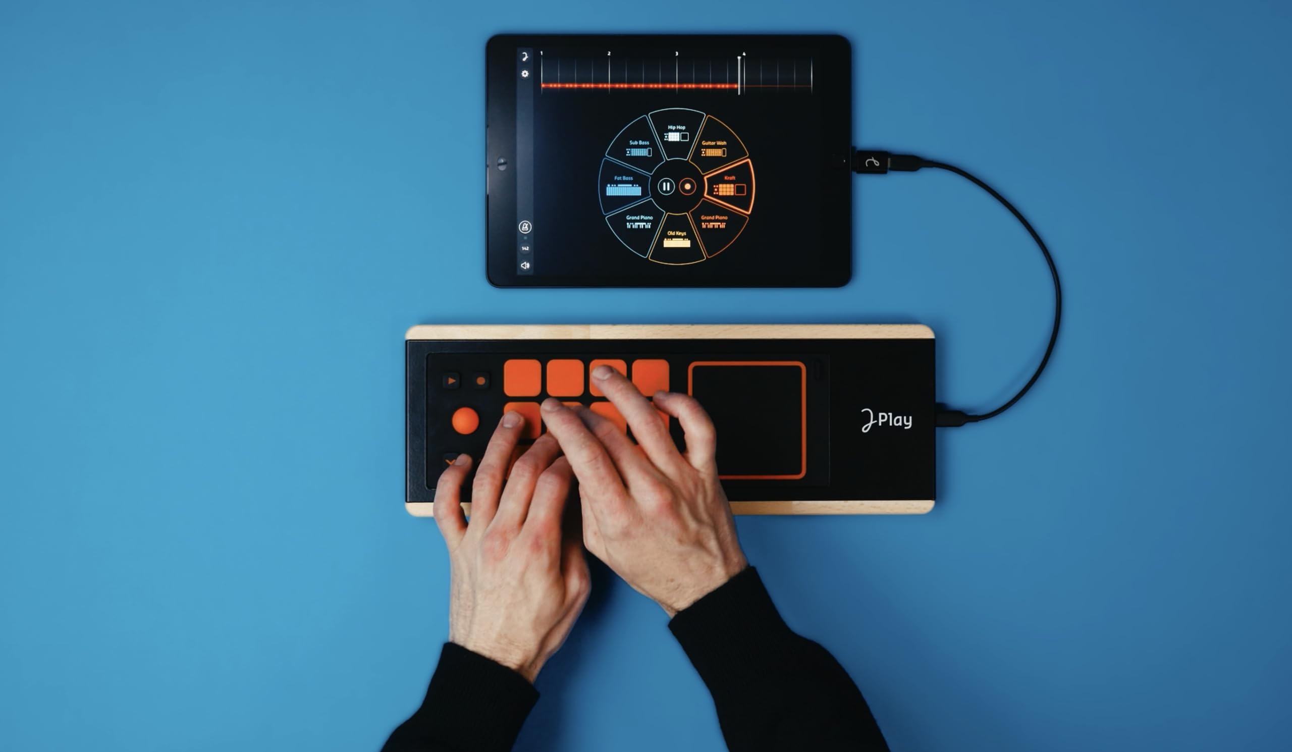 Drum Pad Accessory for J-Play MIDI controller - 12 Drum Pads and Effect Zone, Dedicated Musical App Included, Plug & Play Music instrument Water Edition