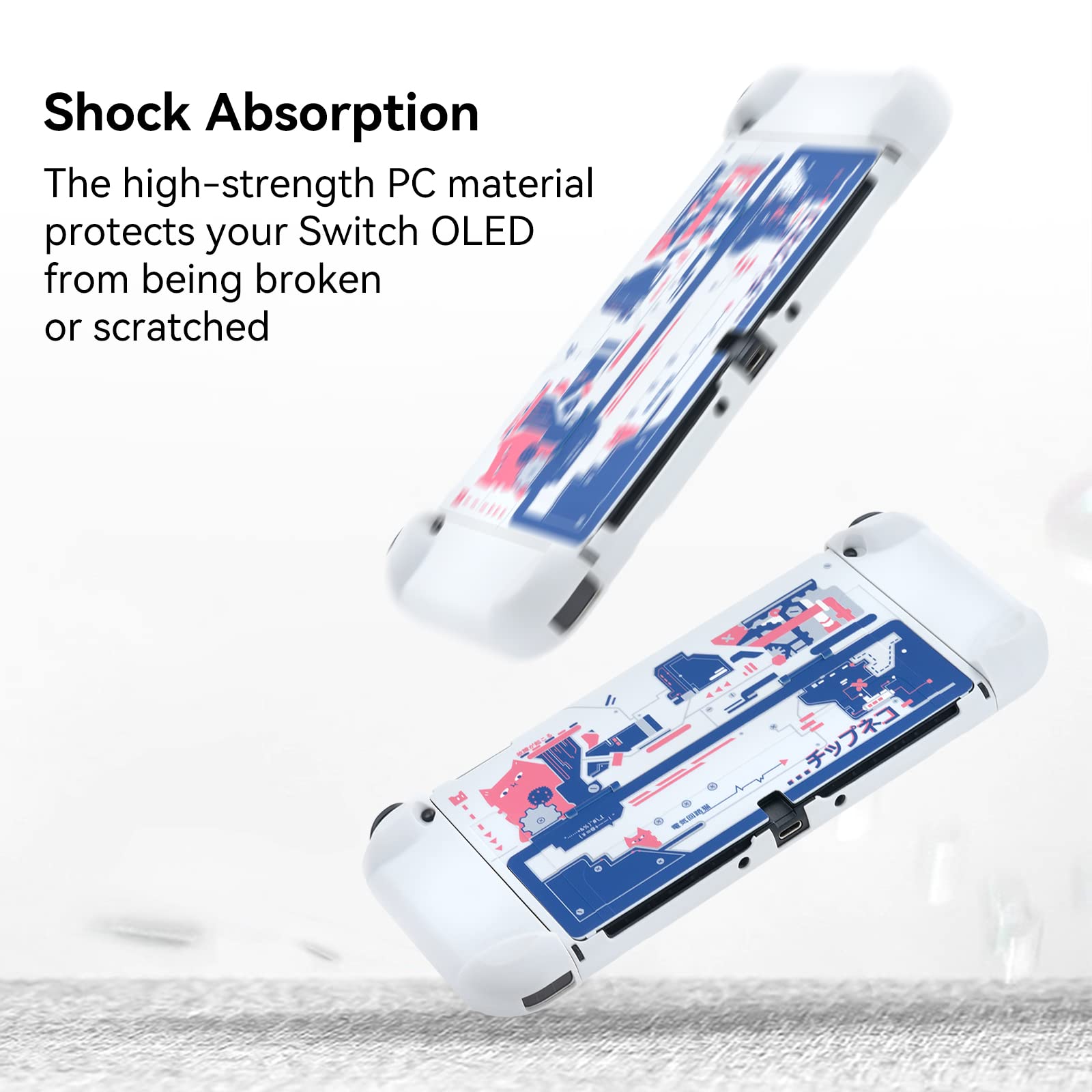 GeekShare Protective Case Slim Cover Case Compatible with Nintendo Switch OLED and Joy-Con - Shock-Absorption and Anti-Scratch - Circuits Cat