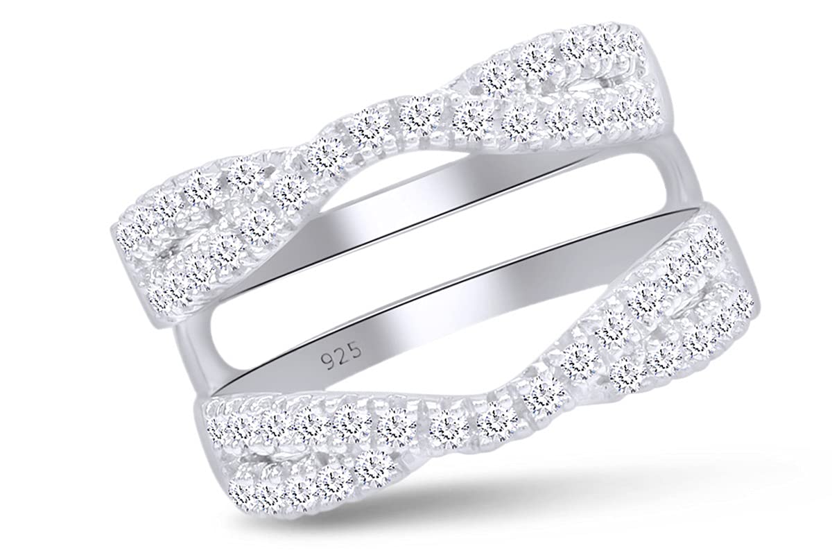 AFFY 1.00 Ct. Double Infinity Wedding Ring Guard Enhancer In 14k White Gold Plated 925 Sterling Silver with Cubic Zirconia Ring Size-8