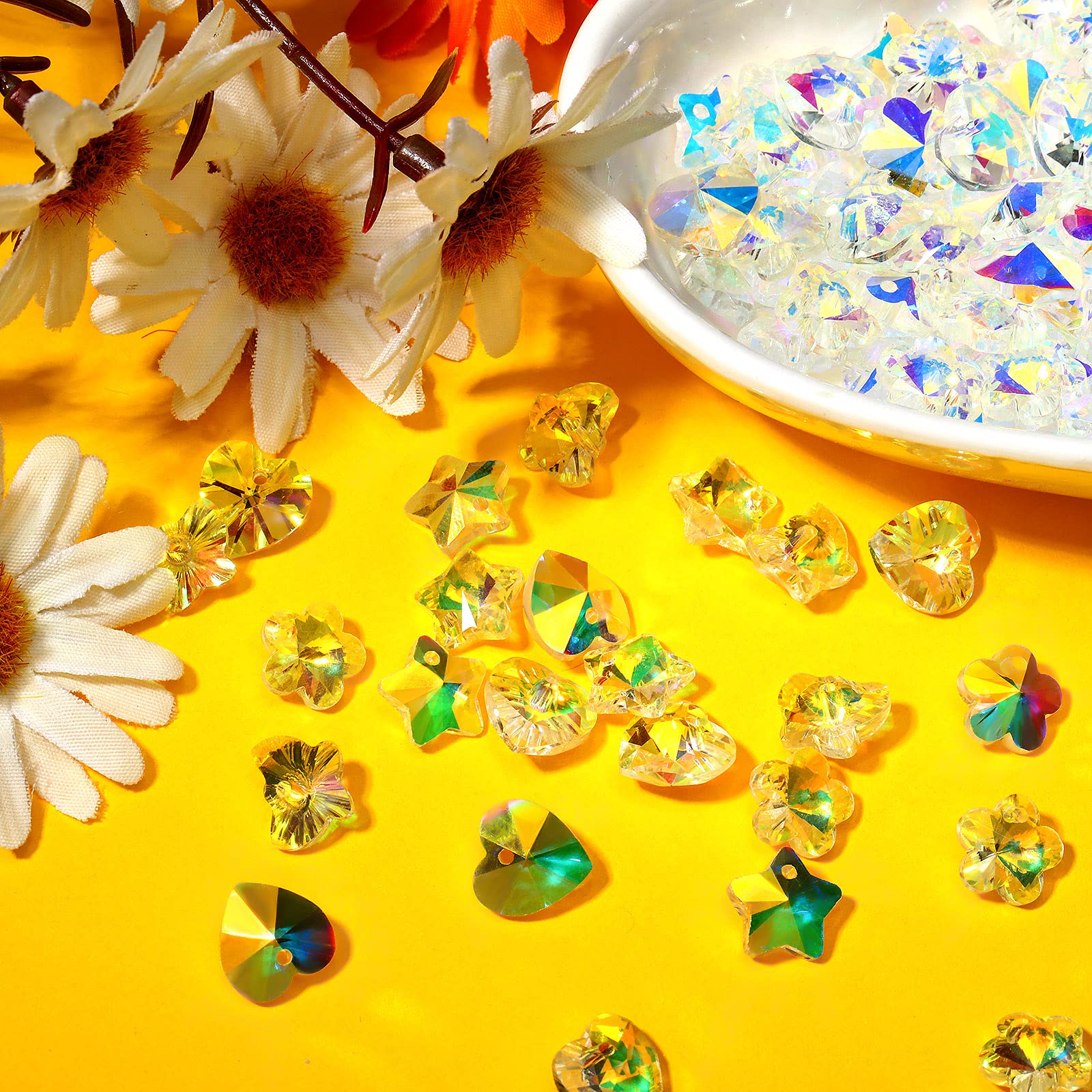 80 Pieces AB Crystal Beads Charms Butterfly Heart Star Flower Glass Crystal Beads Mixed Shape Loose Beads Crystal Pendants for Bracelets Necklace Earrings Jewelry Craft Making