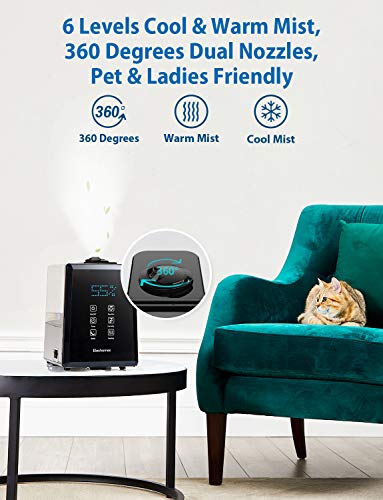 Elechomes Humidifiers for Bedroom (6L), Ultra-Quiet Warm and Cool Mist Humidifiers for Home, Baby and Plants, Customized Humidity, Sleep Mode, Timer, UC5501, Black