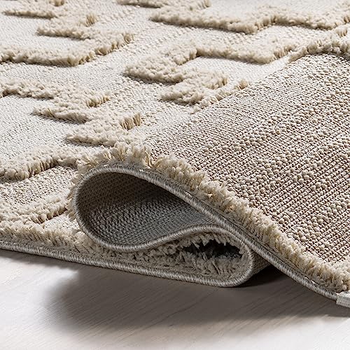 nuLOOM Polina Geometric High-Low Tasseled Area Rug, 4x6, Beige