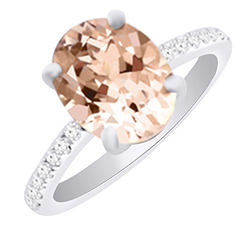 AFFY 2.27 cttw Simulated Pink Morganite & White Natural Diamond Engagement Wedding Ring in 14k White Gold Ring Size -12.5