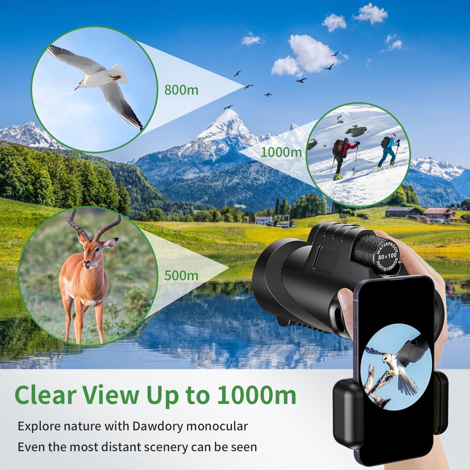 80x100 HD Telescope, High Power Monocular for Adults with Smartphone Adapter & Tripod, Night Vision Monocular for Hunting Star Bird Watching Wildlife Camping Hiking (Black)
