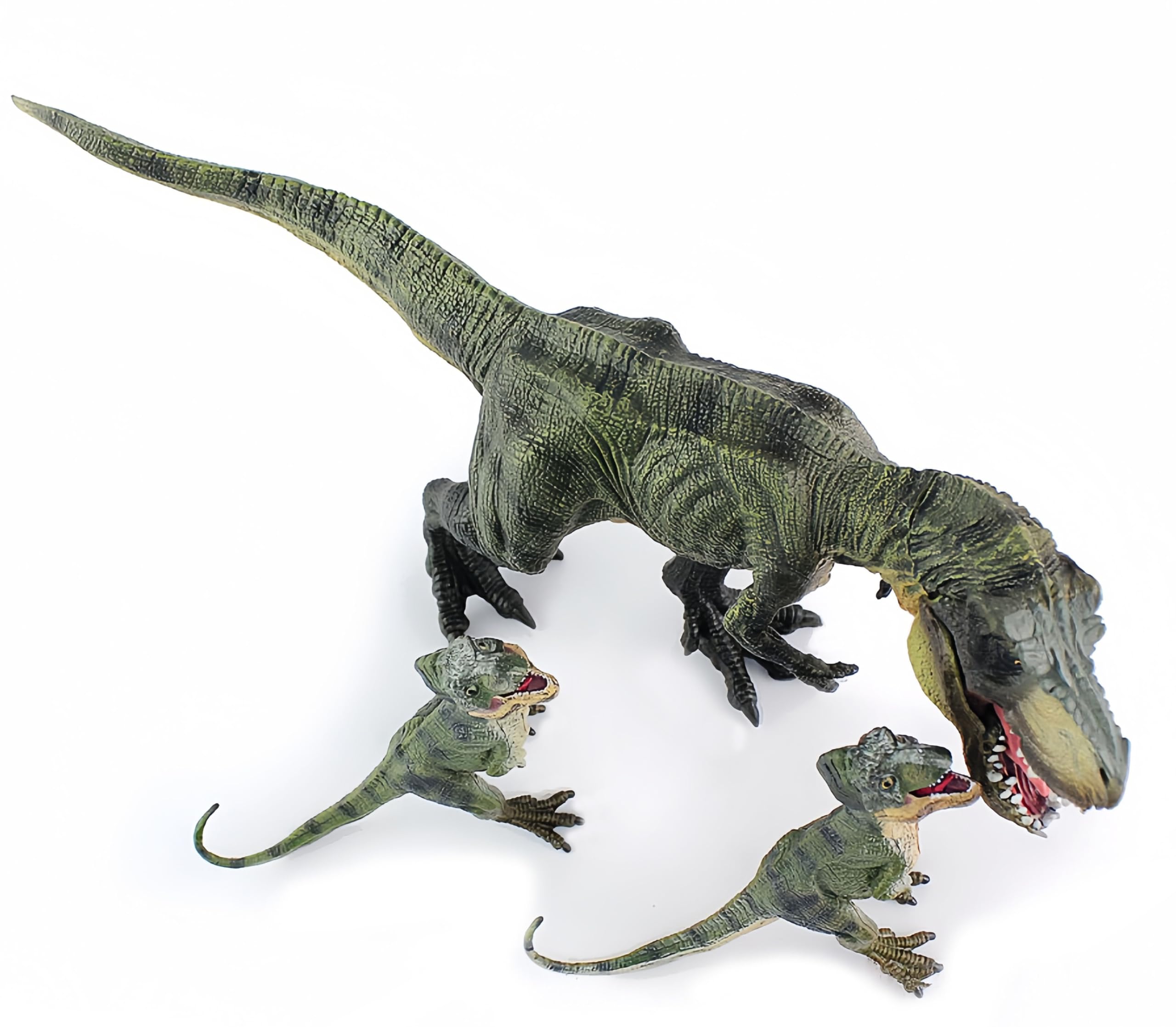 Gemini&Genius 3-Piece Dinosaur Set with T-Rex & Cubs, Action Figures, Moveable Jaw, Cake Topper, Party Gift for Kids 3-12 Years Old
