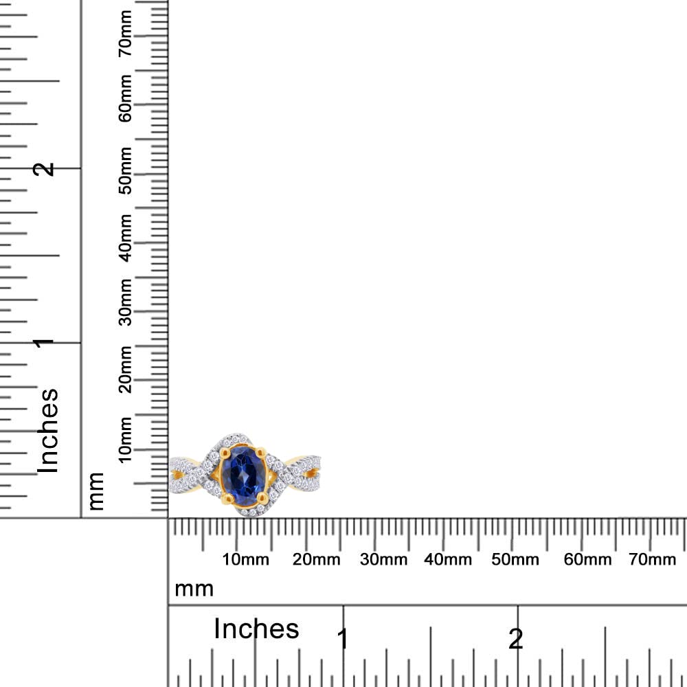 AFFY Oval Shape Simulated Blue Sapphire & White Cubic Zirconia Fahion Ring in 925 Sterling Silver (2.18 cttw) Ring Size-10.5