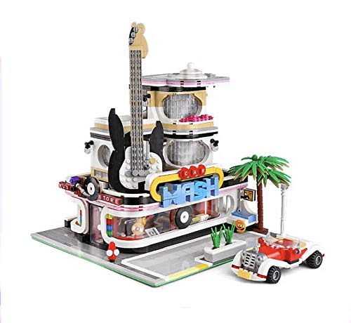 General Jim's Street View Creator Modular Building Blocks Toy Set - City Block Center - Music Store & Car Wash Toy Bricks - for Teens and Adults