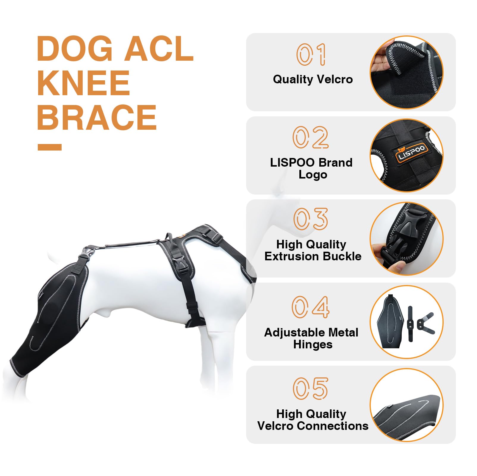 LISPOO Dog Acl Knee Brace for Torn Acl Leg,Luxating Patella,Dog Knee Braces for Back Leg Warm Joint and Relieves Joint Pain,Better Recovery with Dog Acl Knee Brace(L)