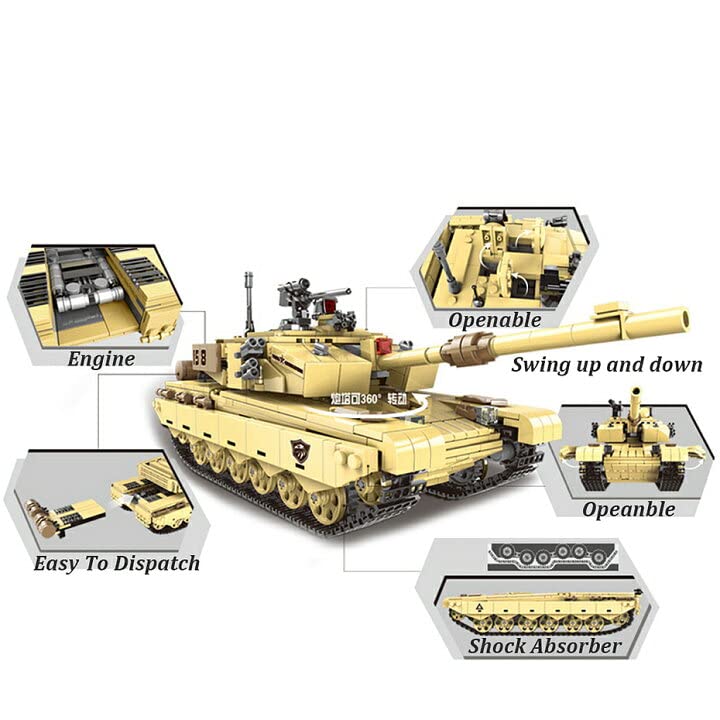 General Jim's Type 99 Main Battle Tank Building Block Alternative Bricks Set, 1,340 Pieces – Realistic Design with Rotating Turret, Moving Cannon, and Functional Suspension