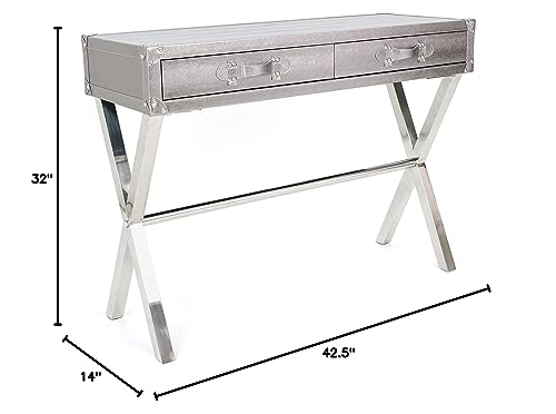 Empire Art Direct Leather Console Table, 44" x 16" x 32", Elegant Silver Faux Lizard Skin