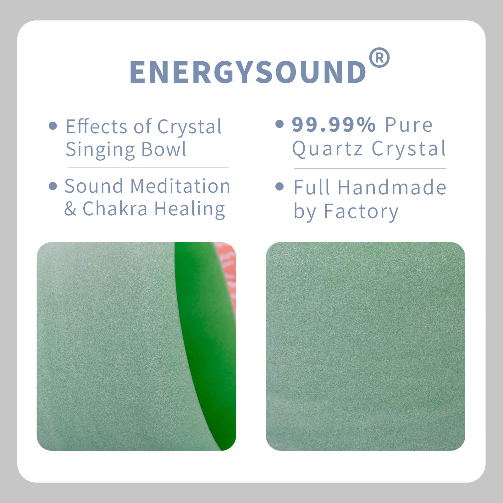 ENERGYSOUND Frosted F Note Heart Chakra Green Colored Frosted Quartz Crystal Singing Bowl 12 inch mallet and o-ring included