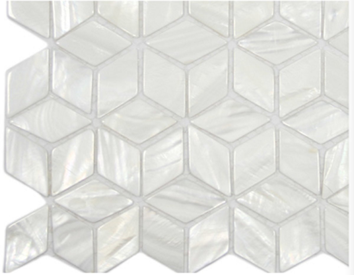 AFSJ White Rhombus Mother of Pearl Mosaic Tile for Bathroom/Kitchen/Spa Backsplash (6 Sheets)