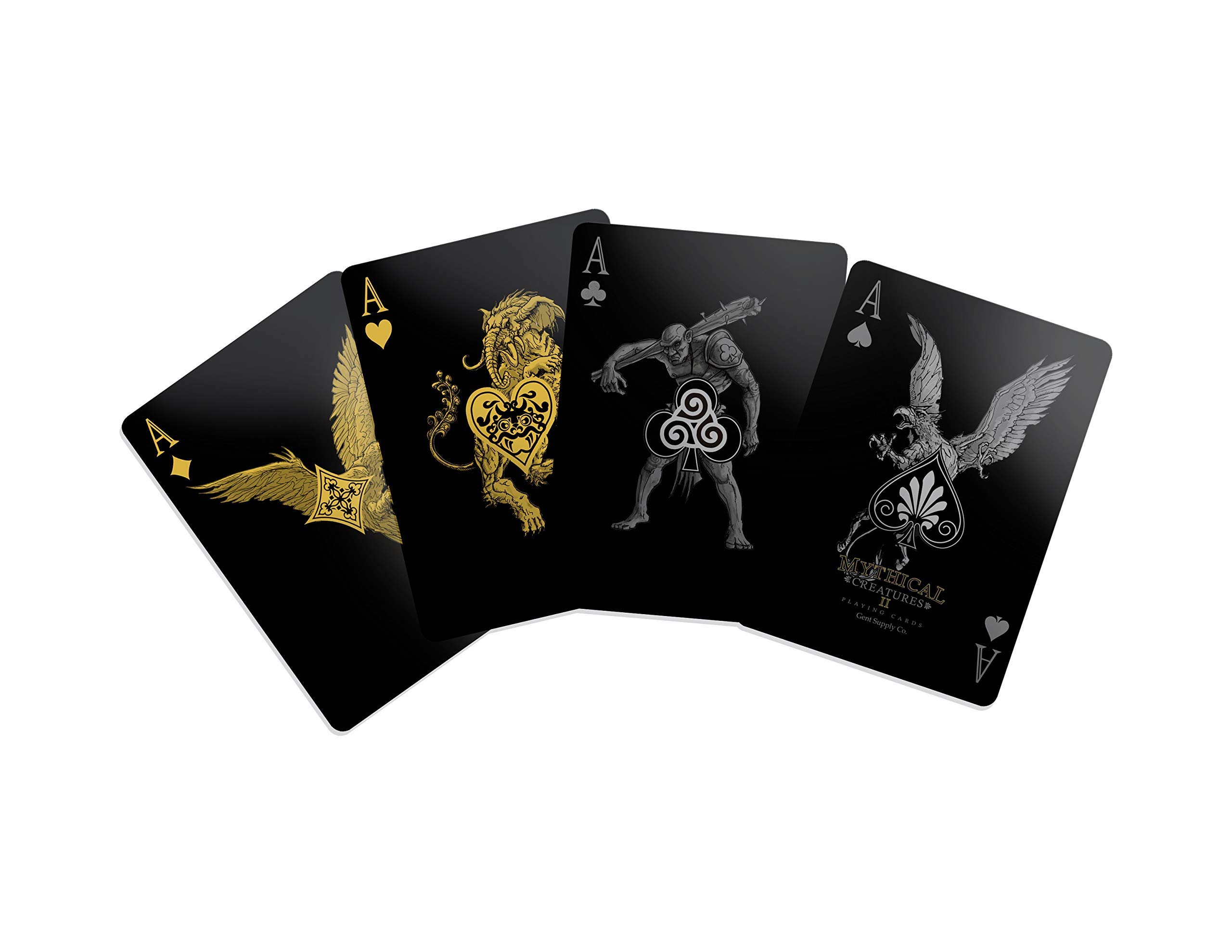 Gent Supply Plastic Waterproof Mythical Creatures II (All New Creatures) - Black Silver & Gold Edition Playing Cards