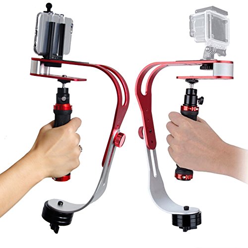 AFUNTA Pro Handheld video DSLR Camera Stabilizer Steady Compatible GoPro Cannon Nikon Sony Camera Cam Camcorder DV Smartphone up to 2.1 lbs with Smooth Pro Steady Glide -Red/Silver/Black