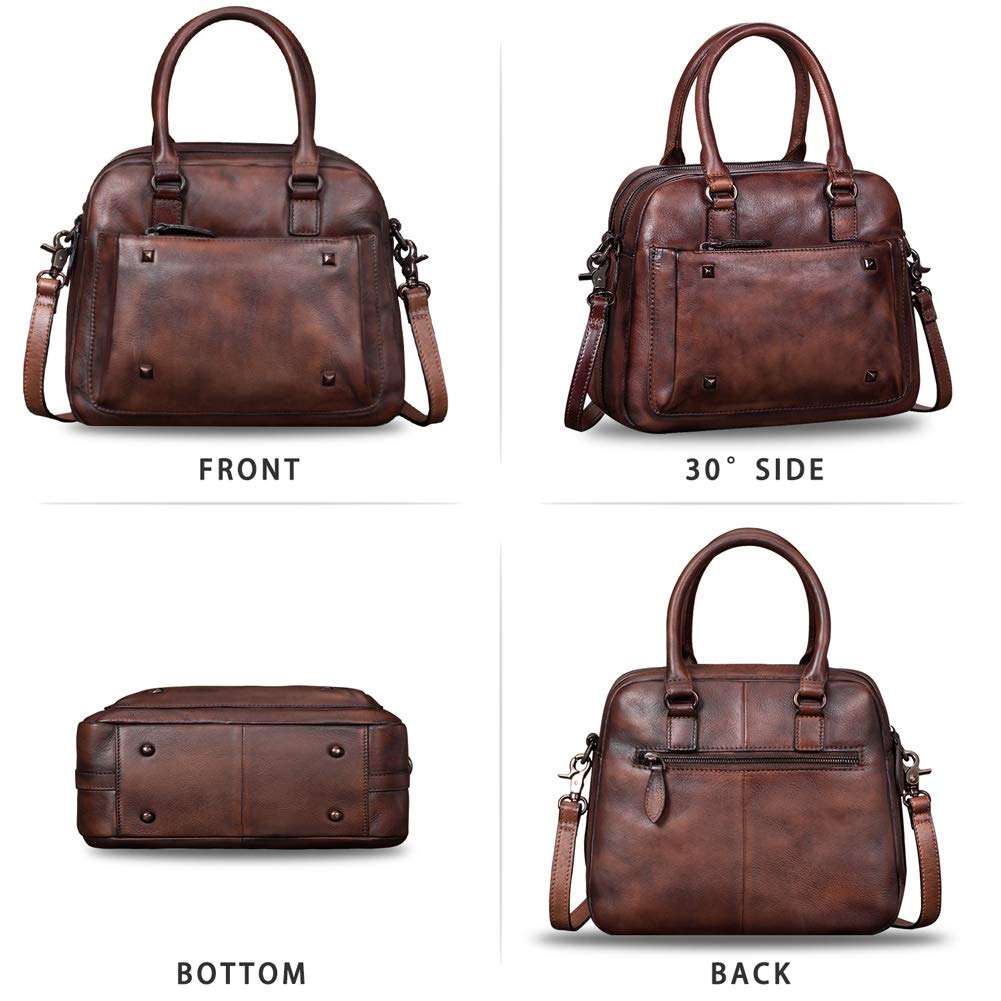 Genuine Leather Satchels Top Handle Bags for Women Handmade Vintage Crossbody Bag Purse (Coffee) Medium