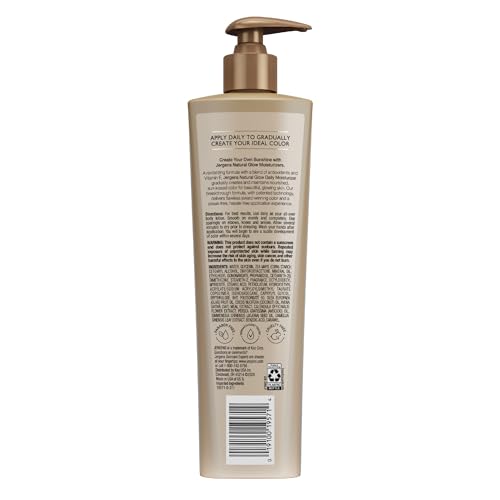 Jergens Natural Glow Self Tanner Body Lotion, Sunless Tanning, Medium to Deep Skin Tone, Daily Moisturizer with Coconut Oil, Vitamin E and Antioxidants 10 Oz