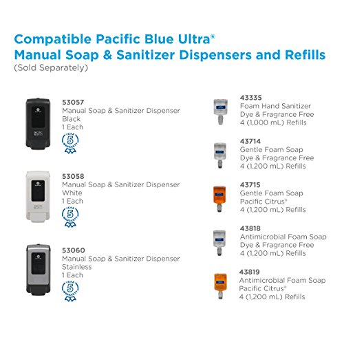 Georgia-Pacific (5305714) Pacific Blue Ultra Manual Push Soap Dispenser with Gentle Foam Hand Soap Refill Starter Kit