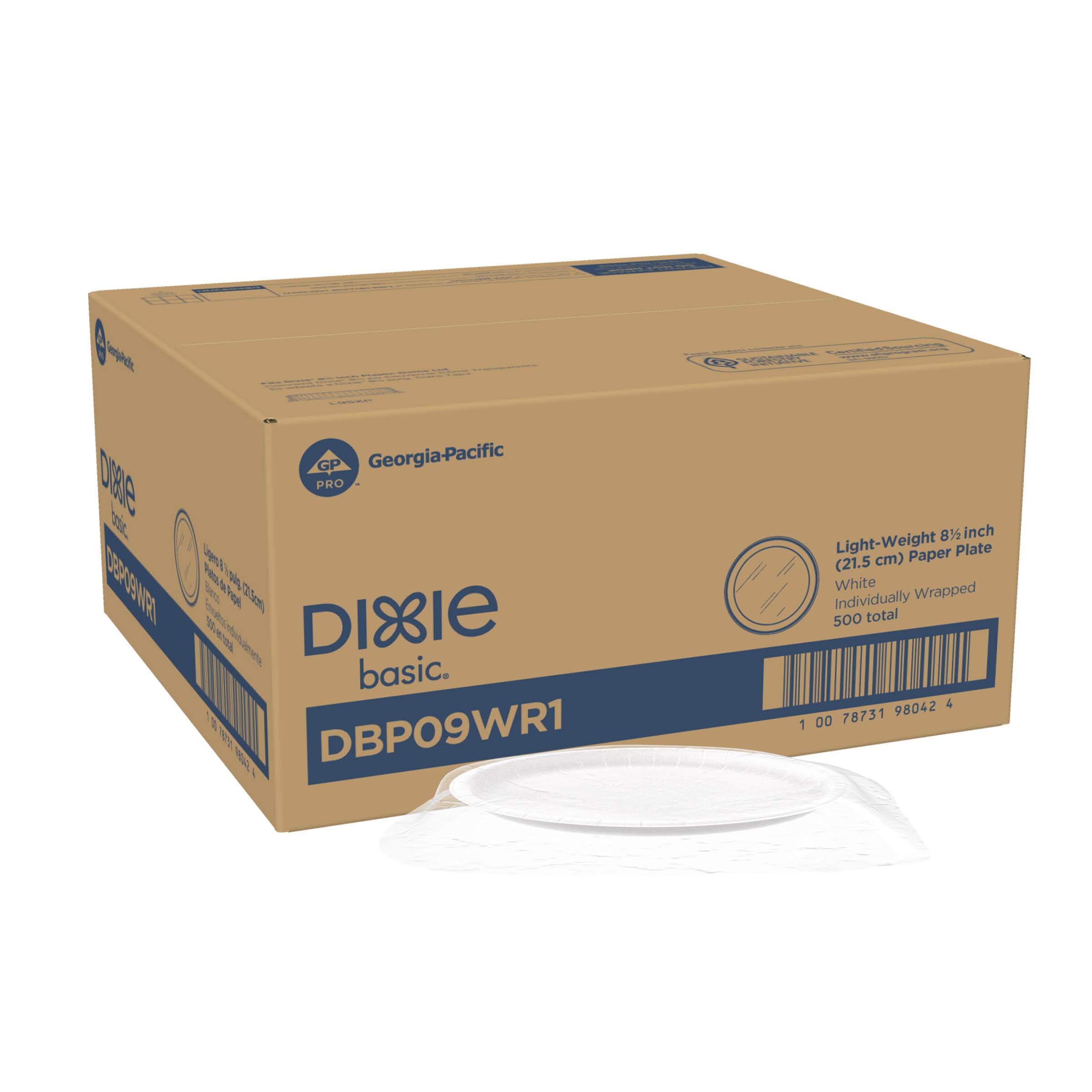 Georgia-Pacific Dixie BasicÂŽ 8.5â Wrapped Light-Weight Paper Plates by PRO , White, Individually Wrapped, DBP09WR1, 500 Plates Per Case