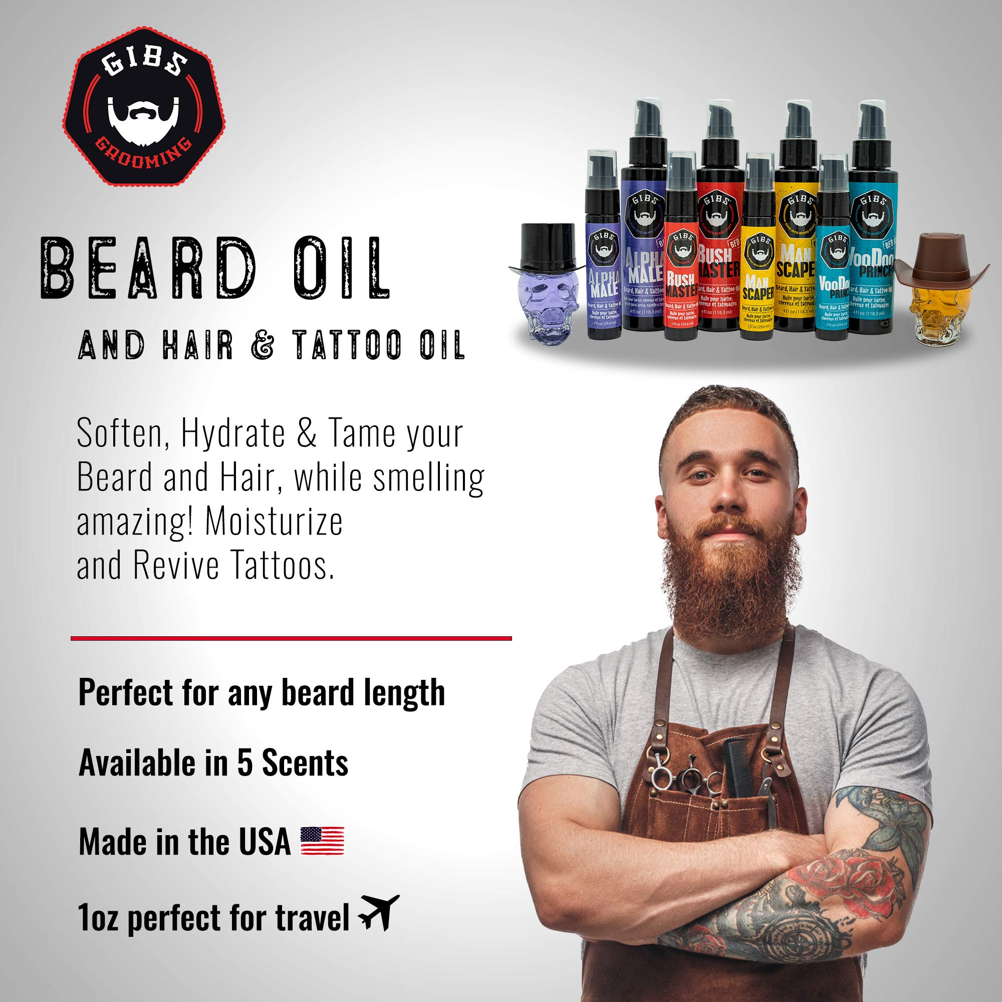 GIBS Grooming Alpha Male Beard, Hair & Tattoo Oil, 1 Fl Oz