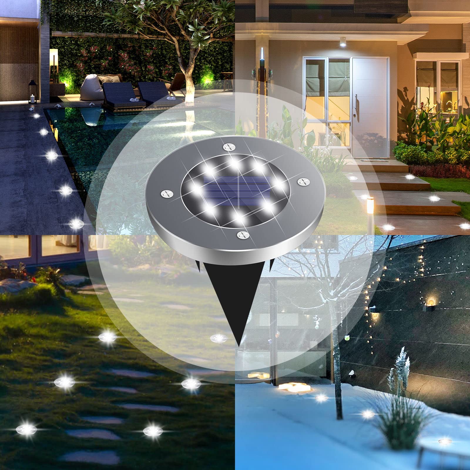 DUUDO Solar Ground Lights-Garden Solar Lights Outdoor Waterproof 8 LED Landscape Lights Bright in-Ground Lights Pathway Lights for Lawn, Patio, Yard, Driveway, Step and Walkway White 12 Pack