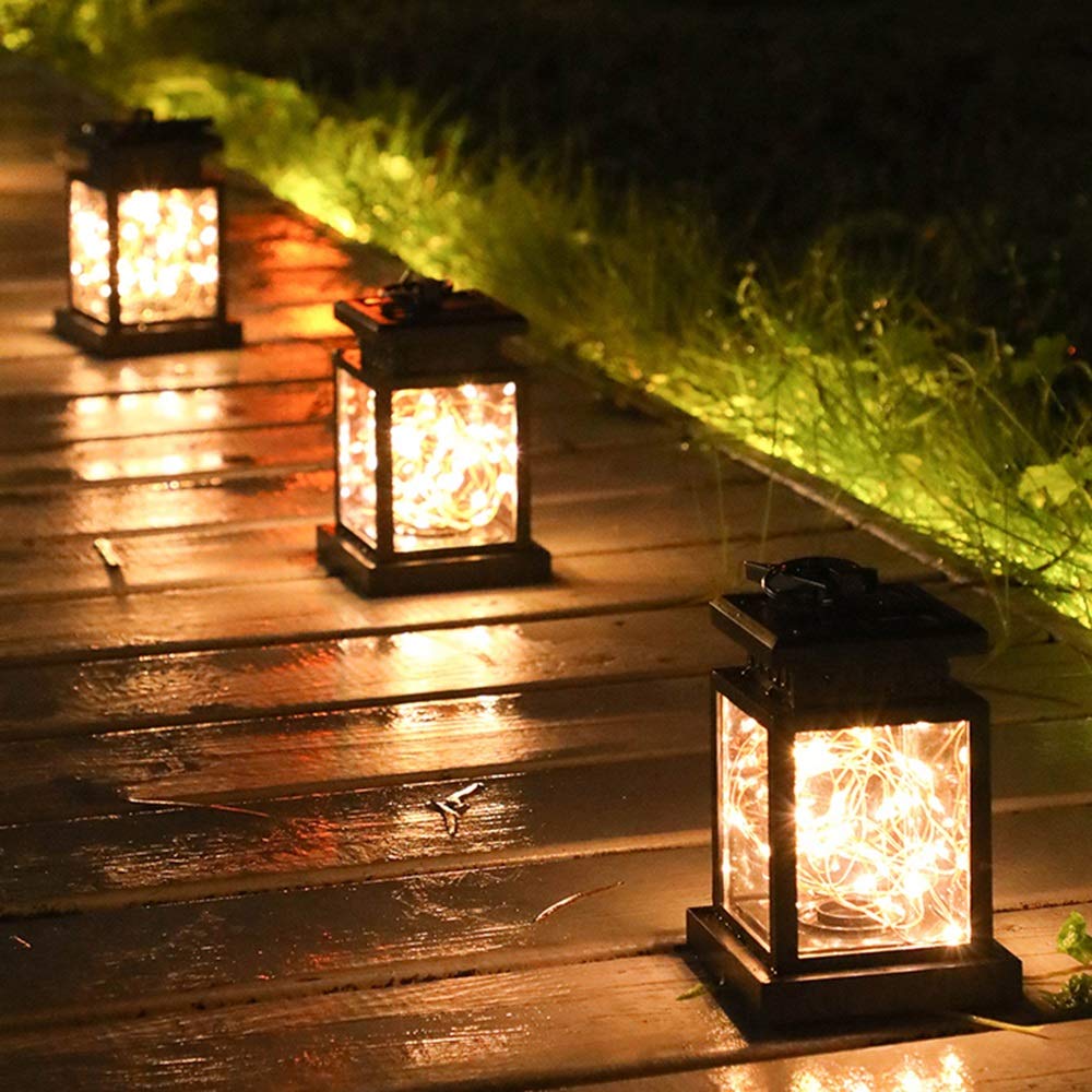 JF-XUAN Solar Light 1/2 Packs Solar Powered LED Lantern Lights aterproof Outdoor Garden Light Hang Lamp with Clip for Home Garden Decoration D30 Powered Spotlight