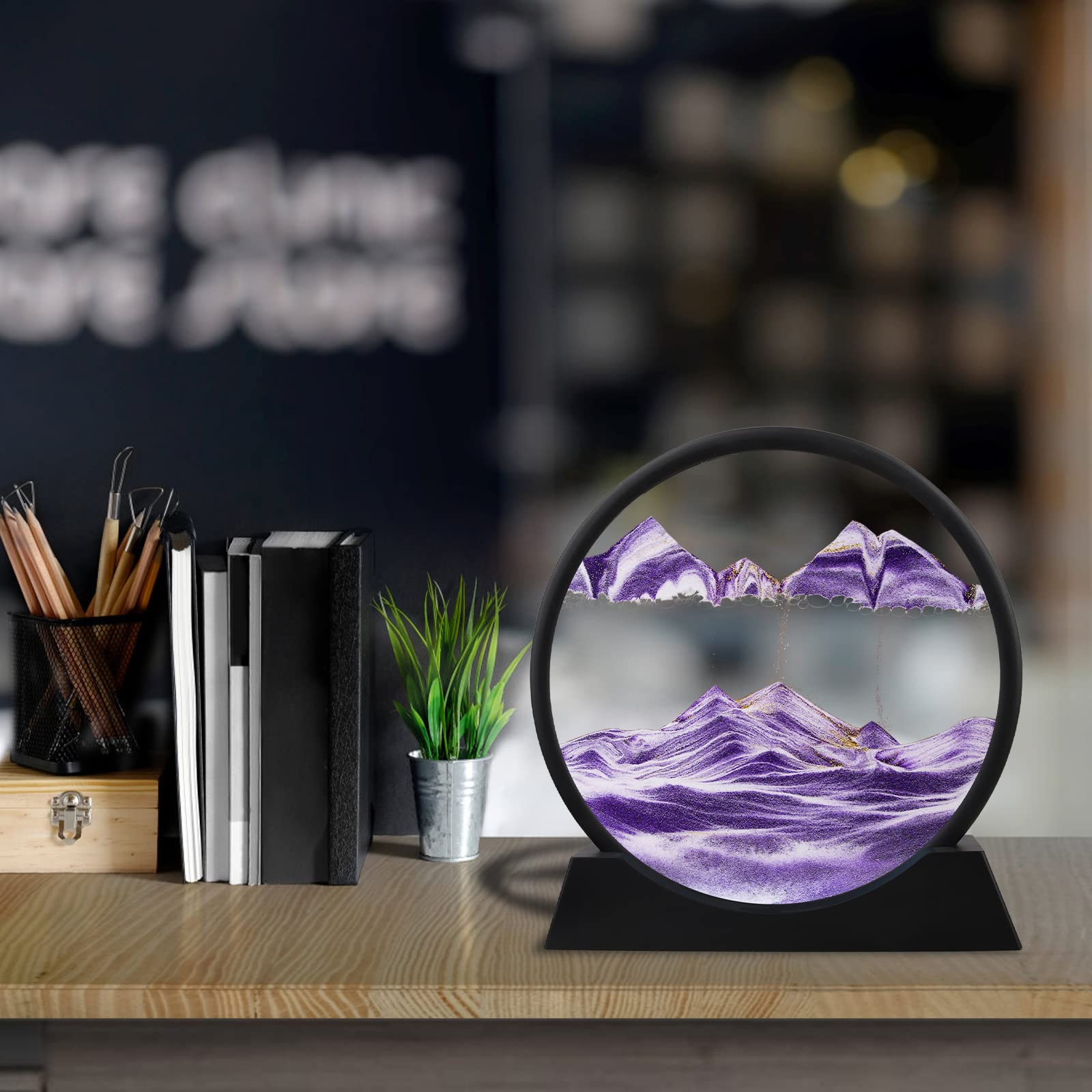 Dynamic Sand Art, Moving Sand Art with 3D Deep Sea Sandscape, Relaxing Sand Painting for Kids & Adluts in Desktop Home Office (Purple 7")