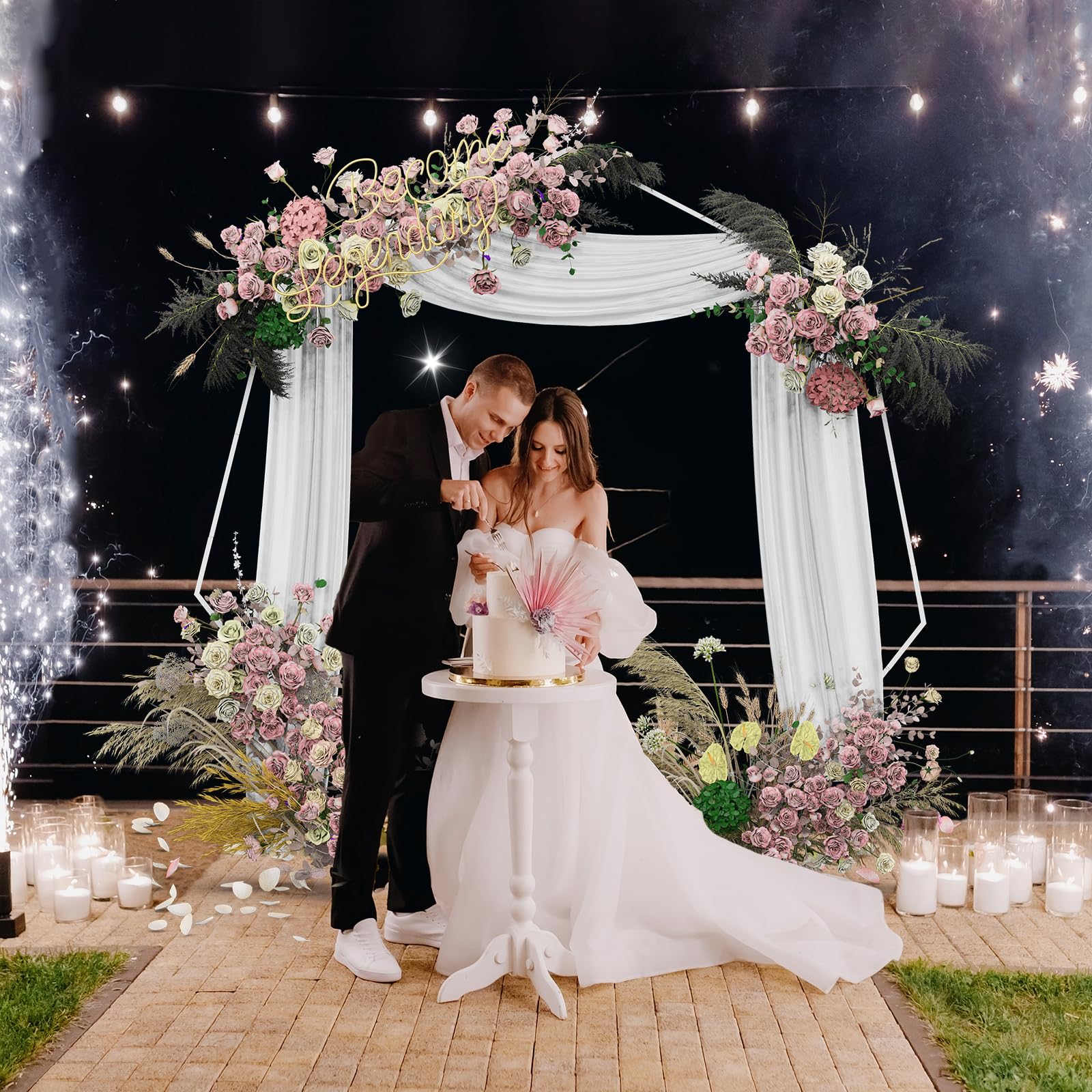 8FT Wedding Arch Round Backdrop Stand, Circle Metal Floral Balloon Arch Stand for Birthday, Backdrop Stand for Parties, Bridal Shower Anniversary Ceremony Candy Tables Celebration, Gold