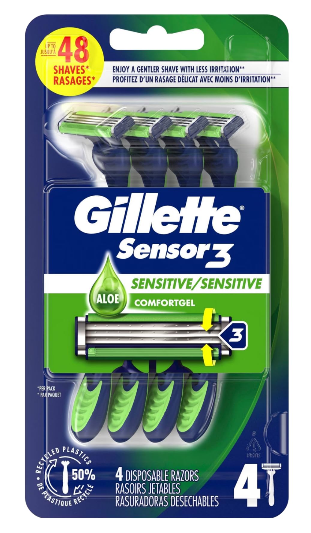 Gillette Sensor 3 Disposable Razors Men's 4 Each (Pack of 2)