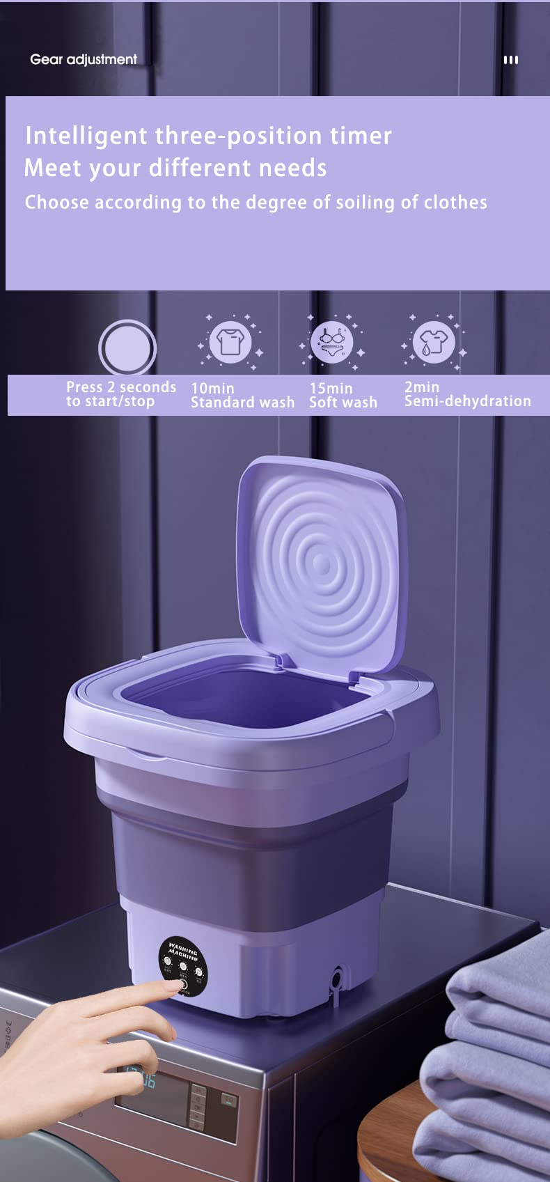 8L Portable washing machine, Mini washing machine, Foldable Bucket Washer for Washing Baby Clothes, Underwear, Suitable for Camping, RV, Travel, Small Spaces, Lightweight
