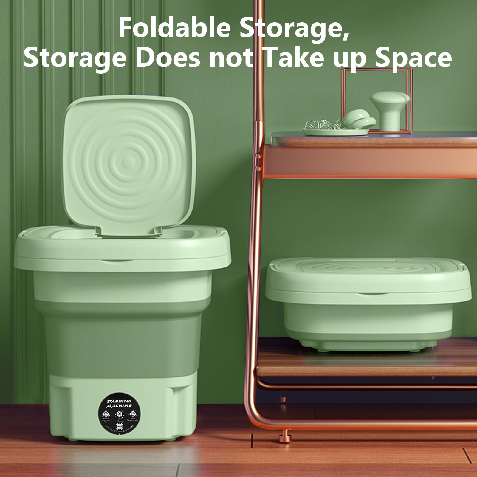 8L Portable Washing Machine, Foldable Mini Small Washing Machine for Socks, Underwear or Small Items for Apartment, Dorm, Camping, RV Travel laundry Green